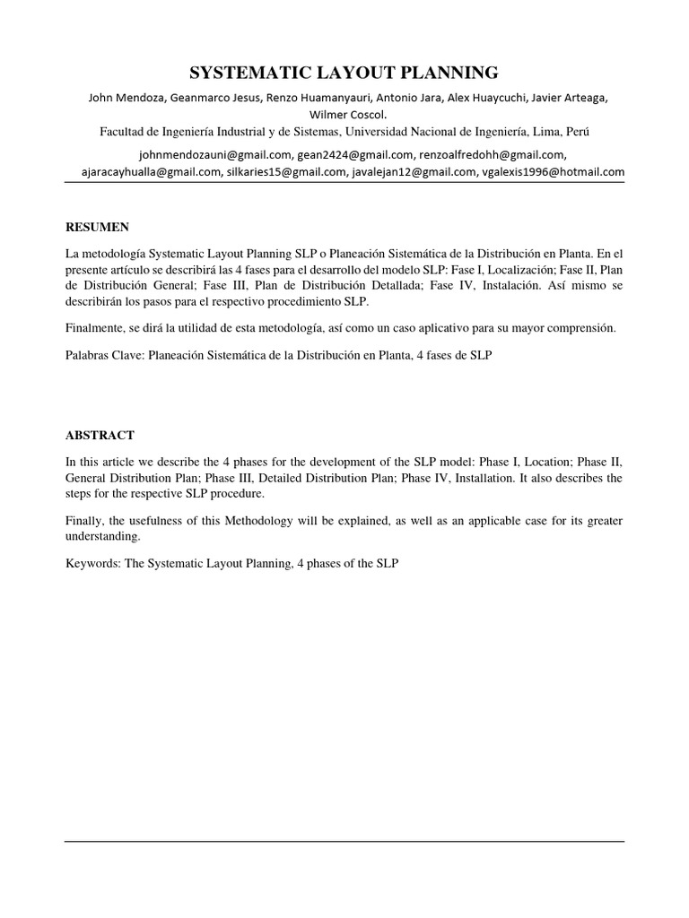 Lectura SPL - Systematic Layout Planning | PDF | Base de datos relacional