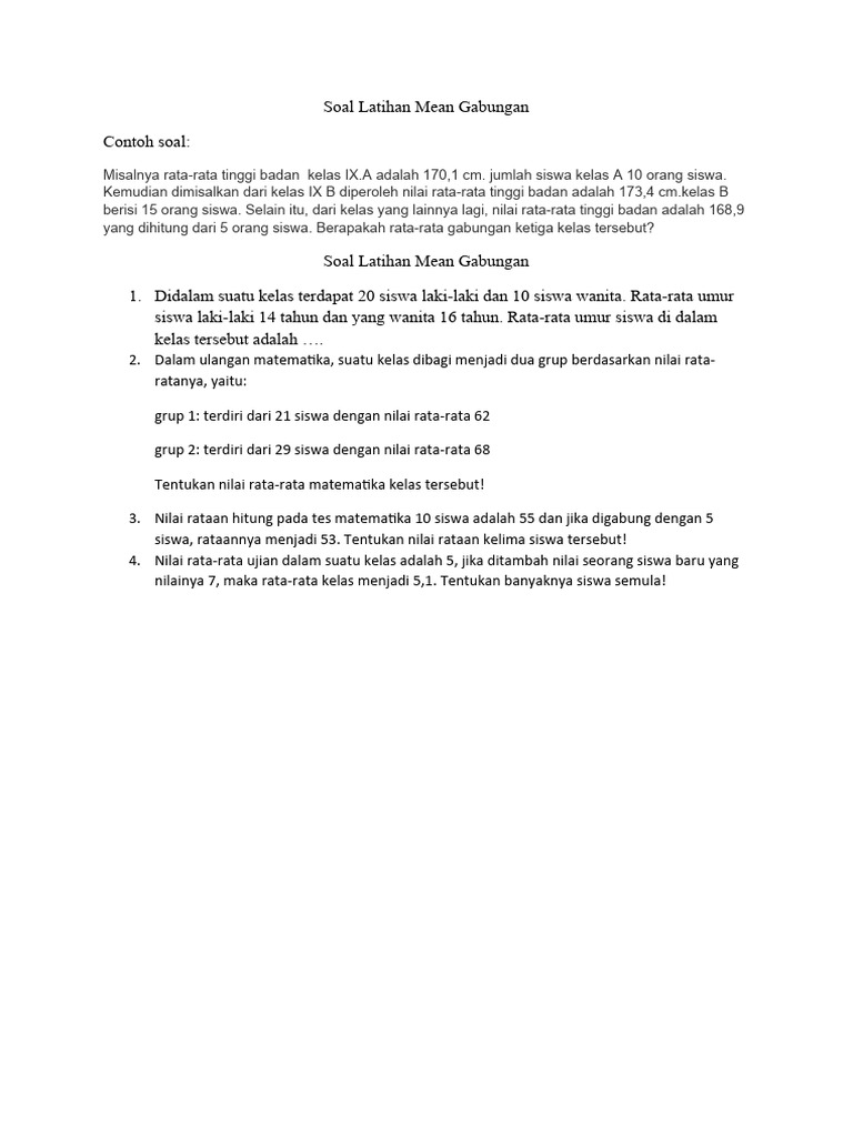 Soal Latihan Rata-Rata Gabungan | PDF