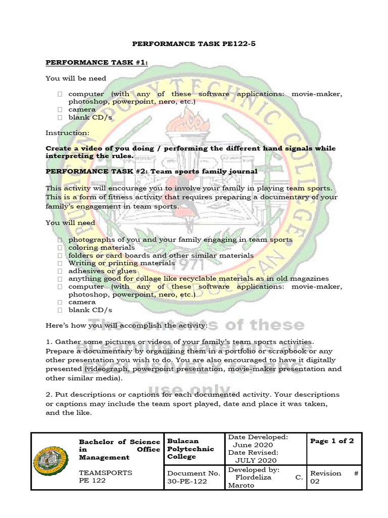 Team Sports Performance Tasks Guide | PDF | Scrapbooking | Microsoft ...