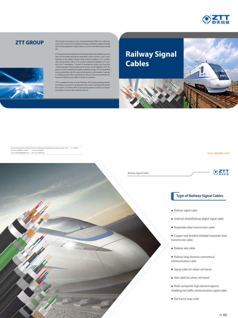 ZTT Railway Signal Cable Brochure | PDF | Capacitance | Electrical Resistance And Conductance