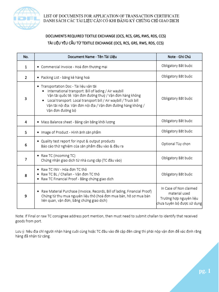 List of Documents For Application of TC (EN VN) | PDF