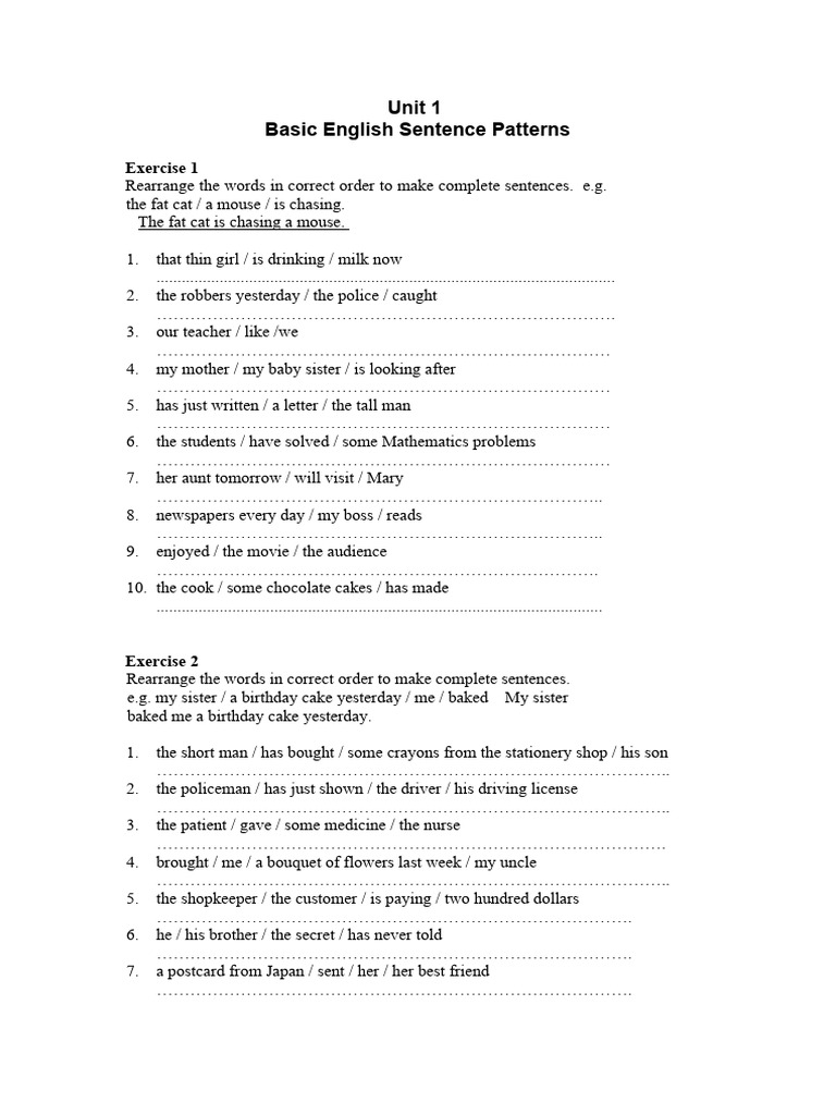 Basic English Sentence Structure Exercises | PDF | Foreign Language Studies