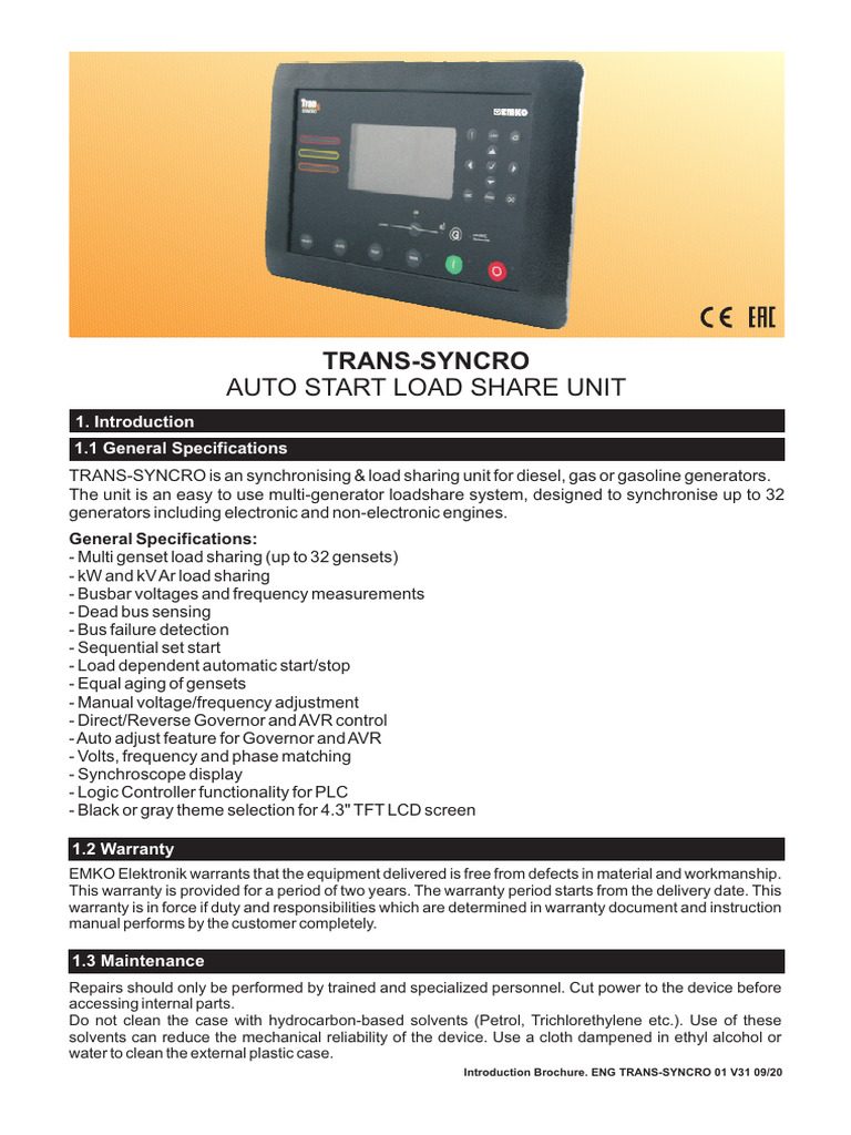 Auto Start Load Share Unit TRANS-SYNCRO - ENG - SHORT - V31 | PDF | Ip ...
