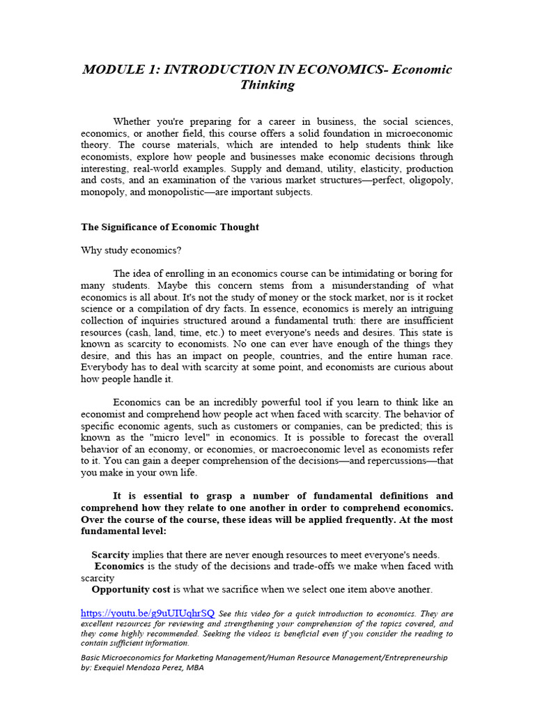MODULE 1-Introduction in Economics | PDF | Economics | Economic System