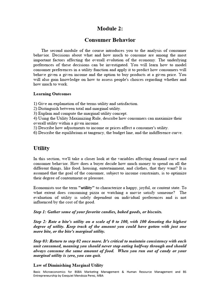 Module 2 - Consumer Behavior | PDF | Utility | Microeconomics