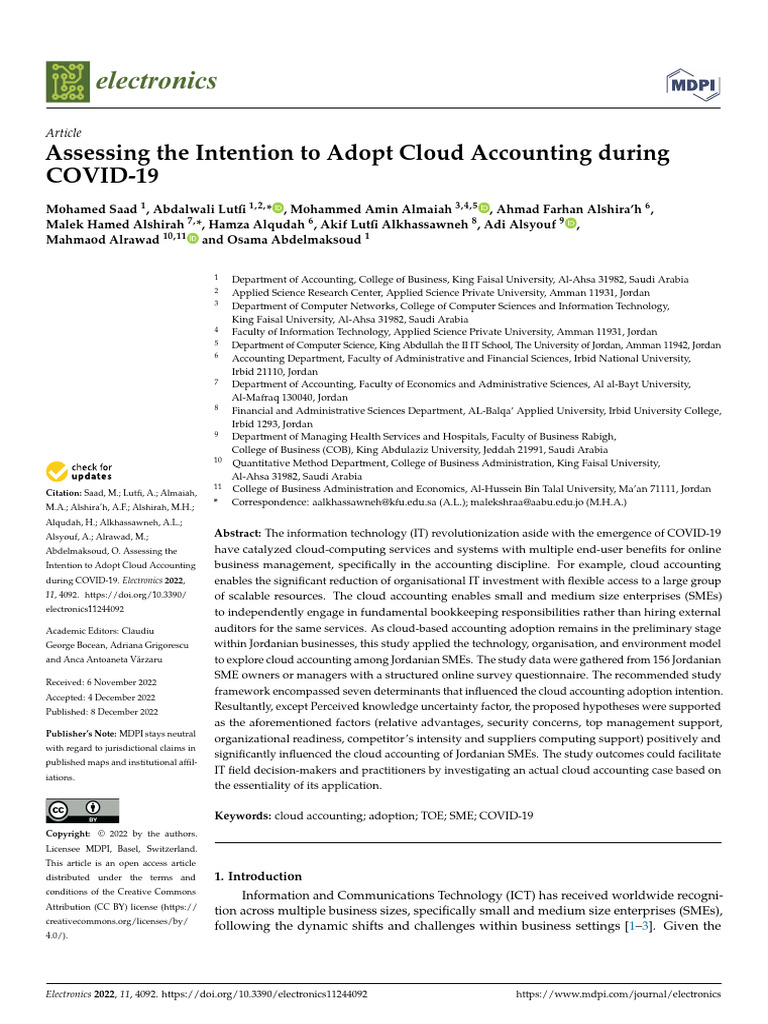Electronics: Assessing The Intention To Adopt Cloud Accounting During COVID-19 | PDF | Cloud ...