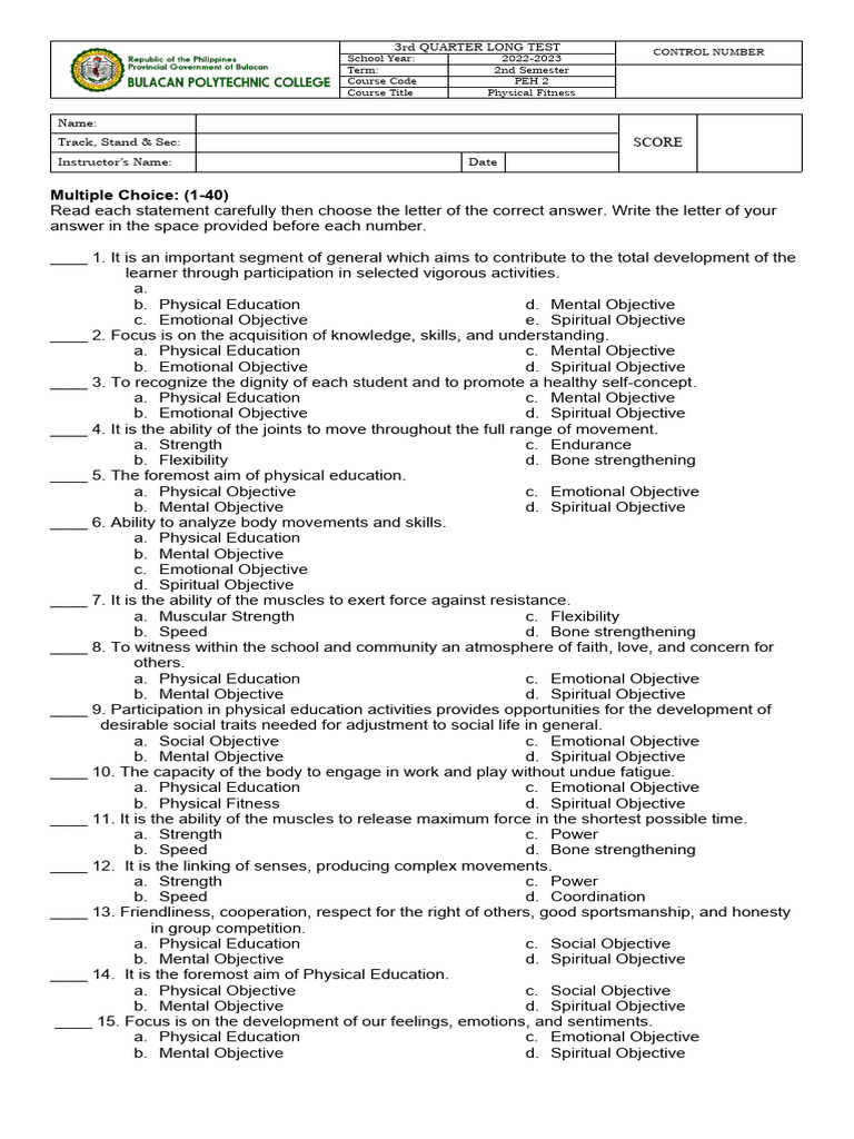 PEH 2 3rd Quarter EXAM GenesisGutierrez PDF Physical Fitness