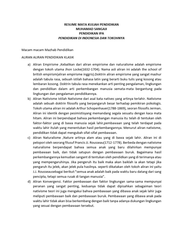 Resume Mata Kuliah Pendidikan | PDF