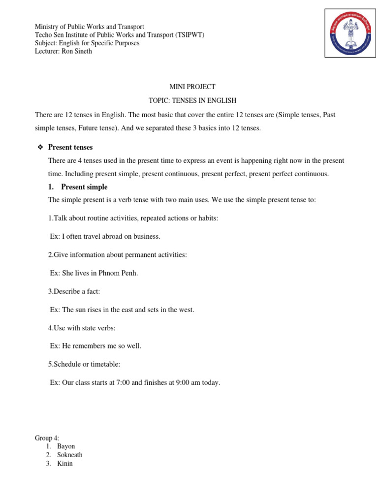 English Tenses Overview and Usage | PDF | Grammatical Tense | English ...