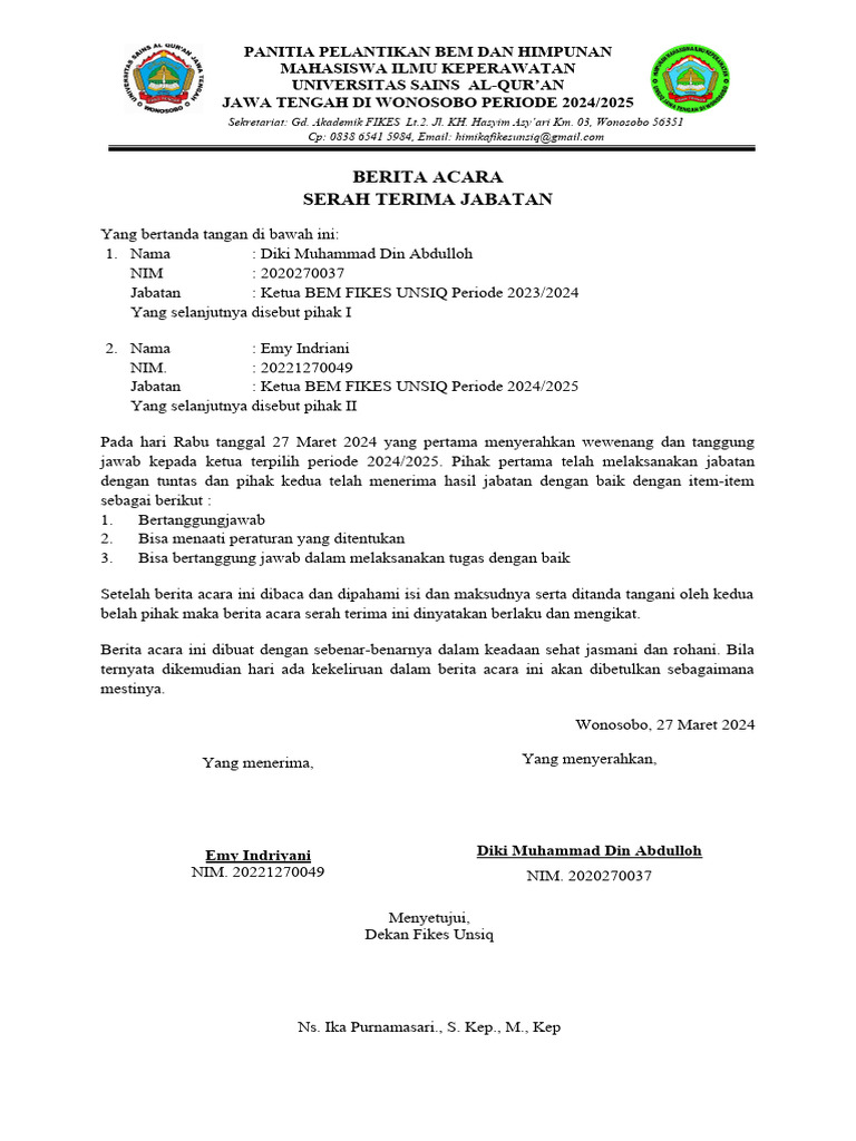 Berita Acara Pelantikan Bem 2024 | PDF | Ilmu Sosial