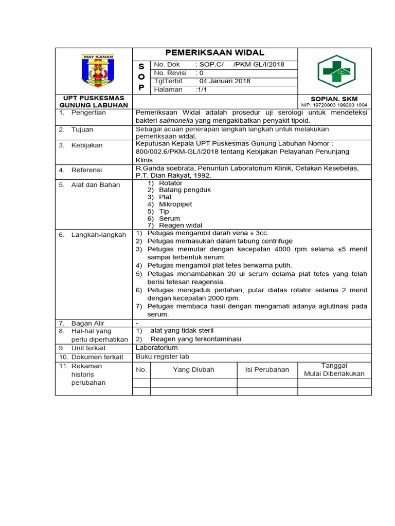 SOP WIDAL Fix | PDF | Sains & Matematika