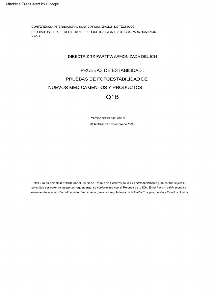 Q1B Guideline Traducido | PDF | Medicamentos con receta | Ultravioleta