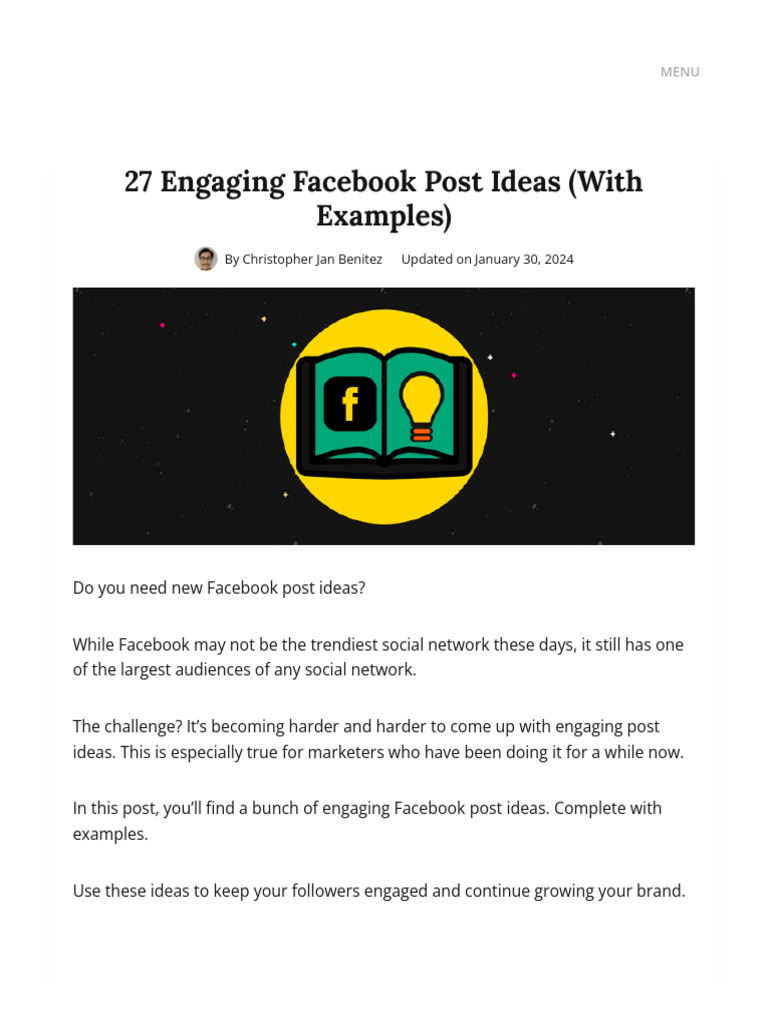 27 Engaging Facebook Post Ideas (With Examples) | PDF | Facebook ...