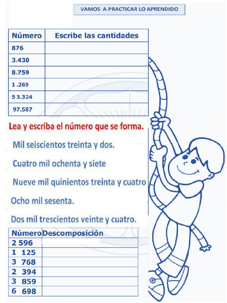 Practica de Lectura y Escritura de Numeros Naturales | PDF