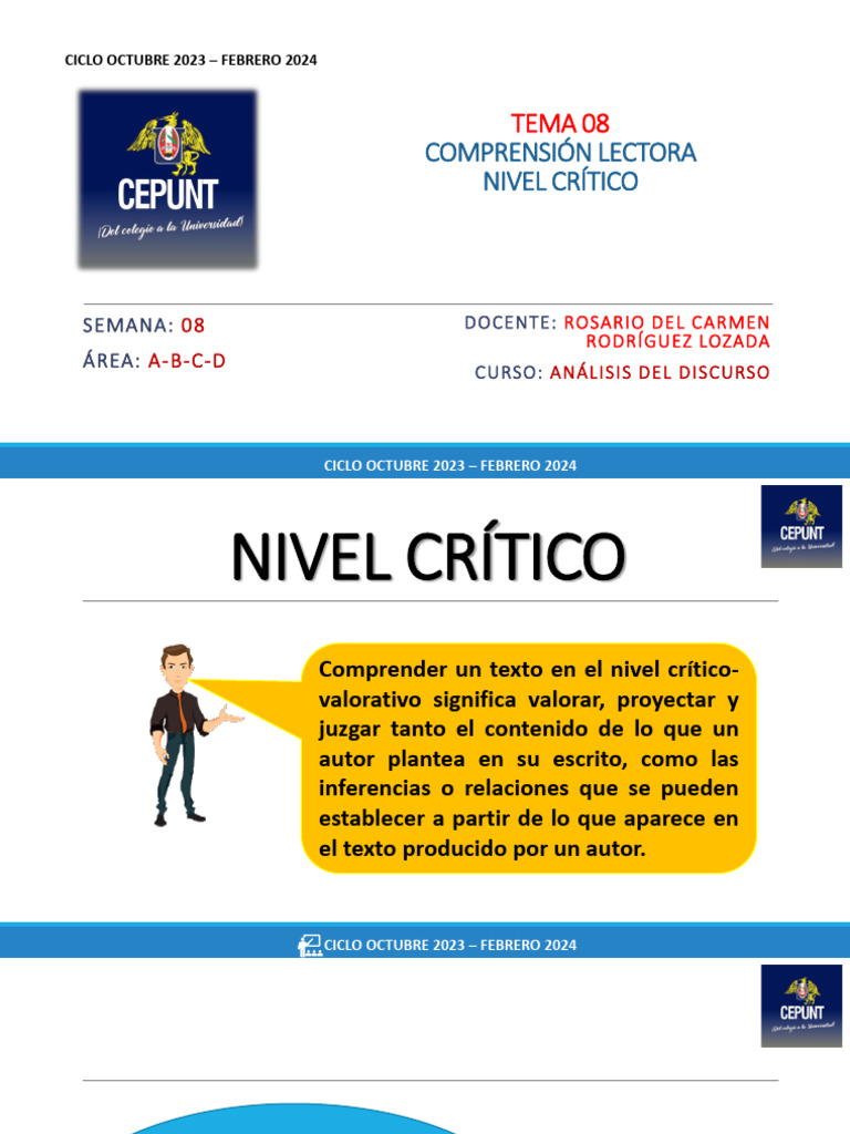Diapositivas Semana 08 Comprensión Lectora Nivel Crítico | PDF ...