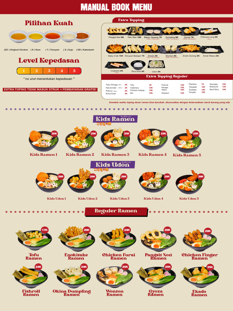 Ramen and Menu Options Guide | PDF | Cuisine | Foods