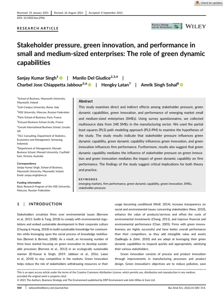Green Innovation in SMEs: Stakeholder Impact | PDF | Innovation | Business