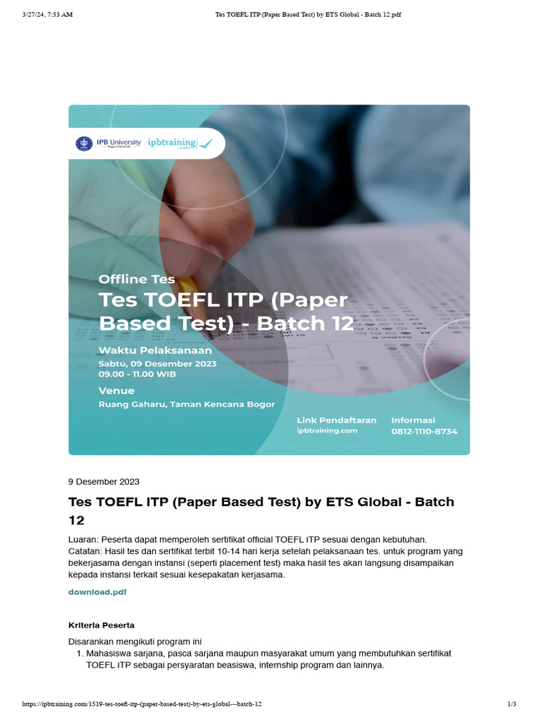 Tes TOEFL ITP Paper Based Batch 12 | PDF