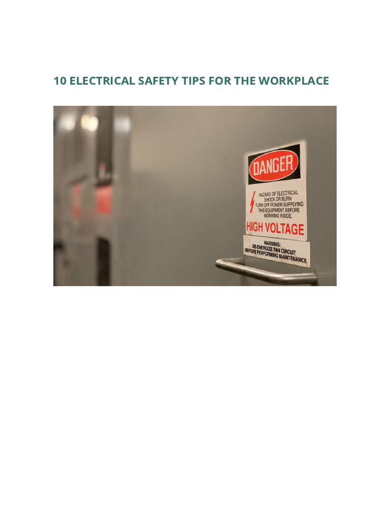 Electrical Safety - 10 Tips For The Workplace - Esafety Training | PDF ...