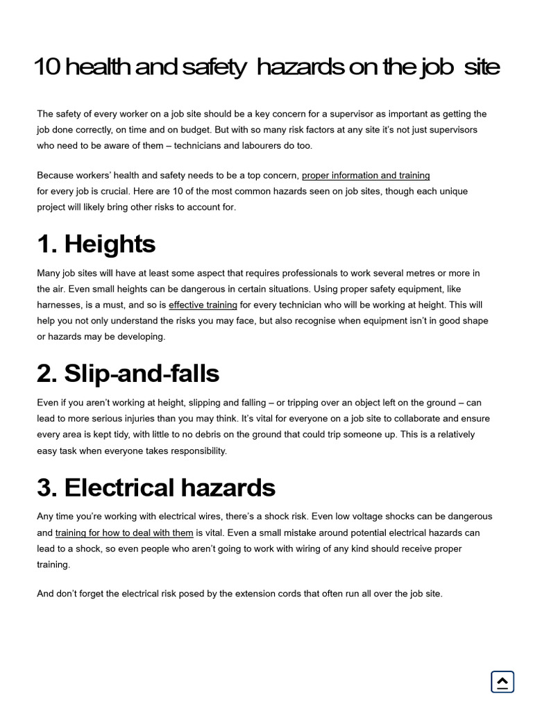 10 Health and Safety Hazards On The Job Site | Download Free PDF ...