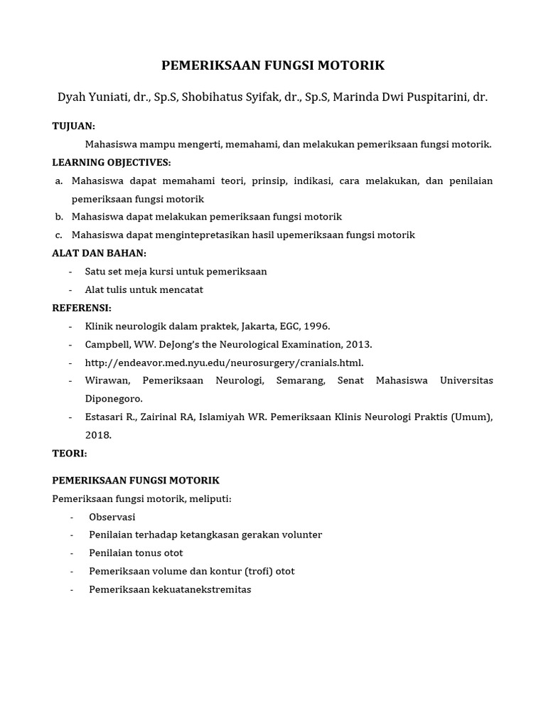 Pemeriksaan Fungsi Motorik | PDF