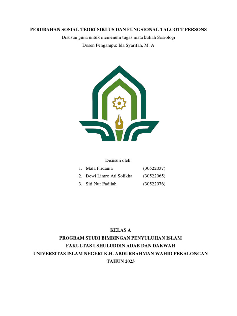 PERUBAHAN_SOSIAL_TEORI_SIKLUS_DAN_FUNGSIONAL_TALCOTT_PERSONS_1 | PDF