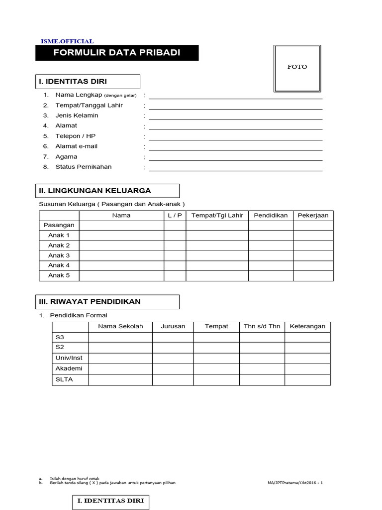 4 - Formulir - Data - Pribadi Isme Official | PDF