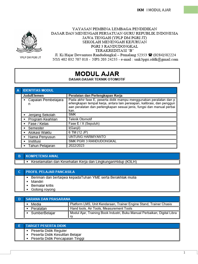 MODUL AJAR WORD DPK TKR Kls X | PDF