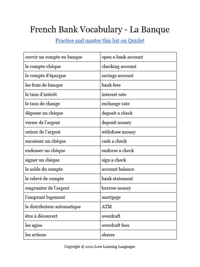 Banque Liste de Vocabulaire | PDF | Affaires | Droit