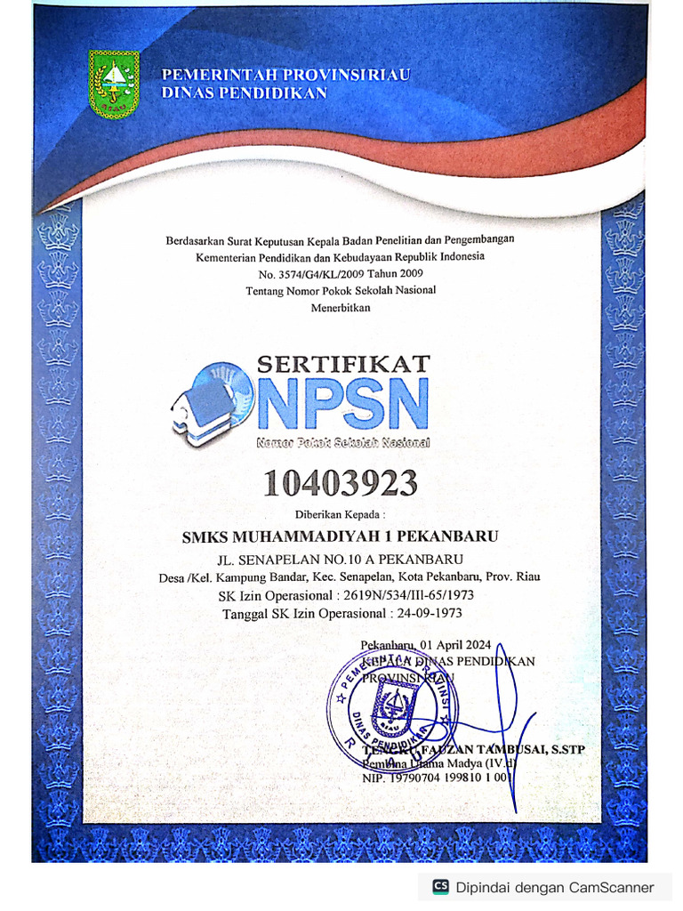 2024 Sertifikat NPSN | PDF