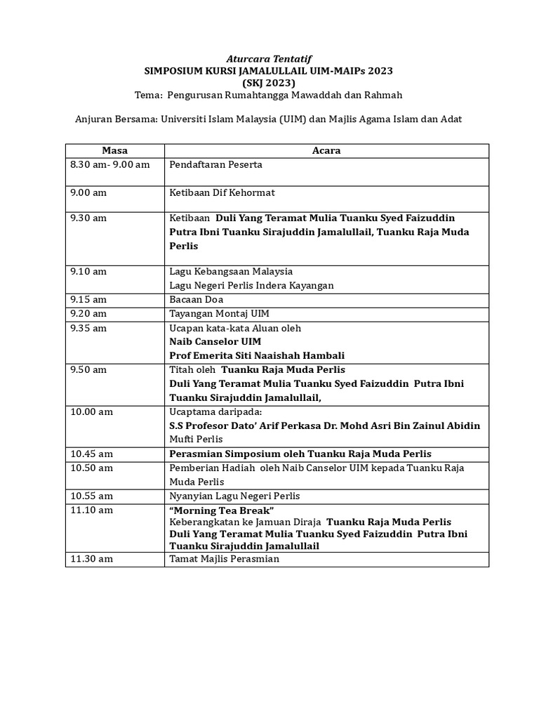 Aturcara Simposium Kursi Jamalullail 2023 | PDF