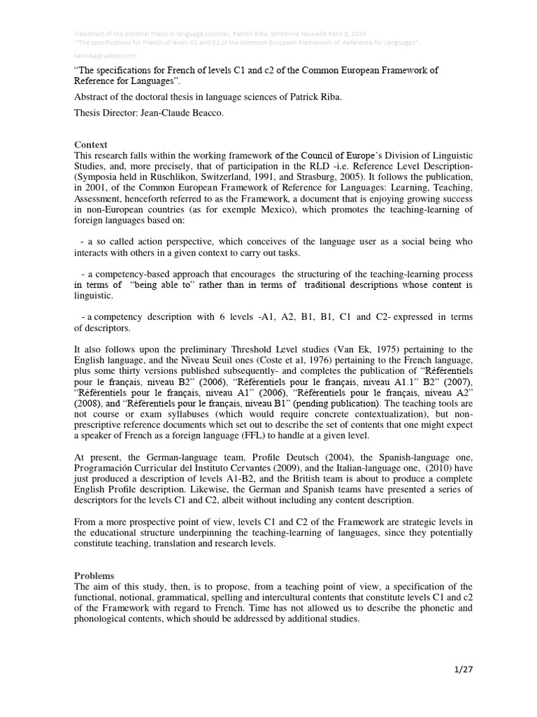 A Short Presentation of C1 and C2 Specif | Download Free PDF | Argument | Linguistics