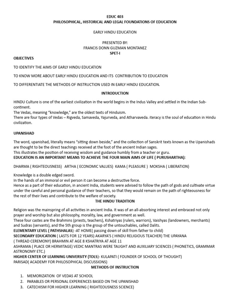 Foundations of Early Hindu Education | PDF | Vedas | Moksha