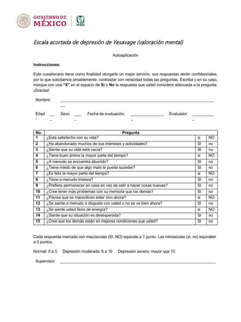 M1-A3-Escala Yesavage | PDF | Depresión (estado de ánimo) | Sicología
