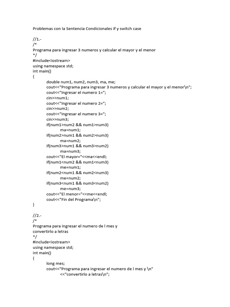 Problemas Con La Sentencia Condicionales If y Switch Case | PDF | Ingeniería de software ...