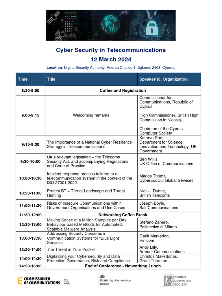 Conference Schedule - Cyber Security in Telecoms 27022024161610 | PDF ...