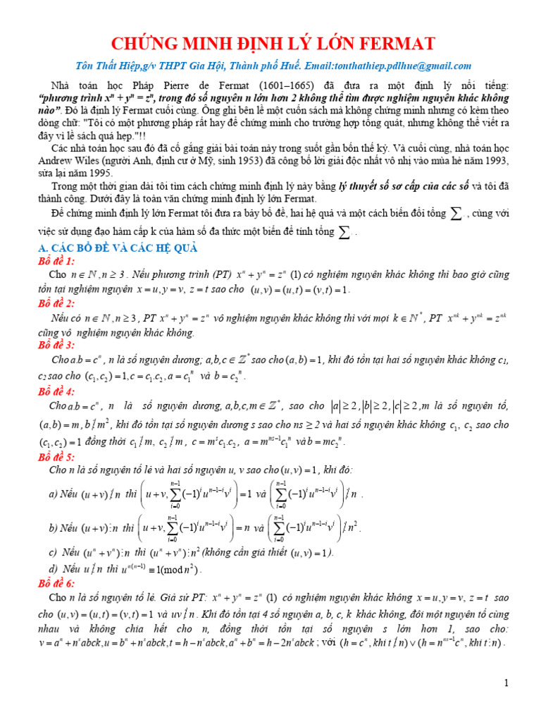 CH NG Minh Fermat L N | PDF