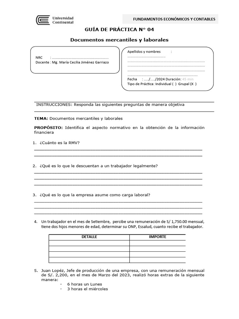 Guía Práctica 04 Documentos Mercantiles y Laborales | PDF | Economias | Business