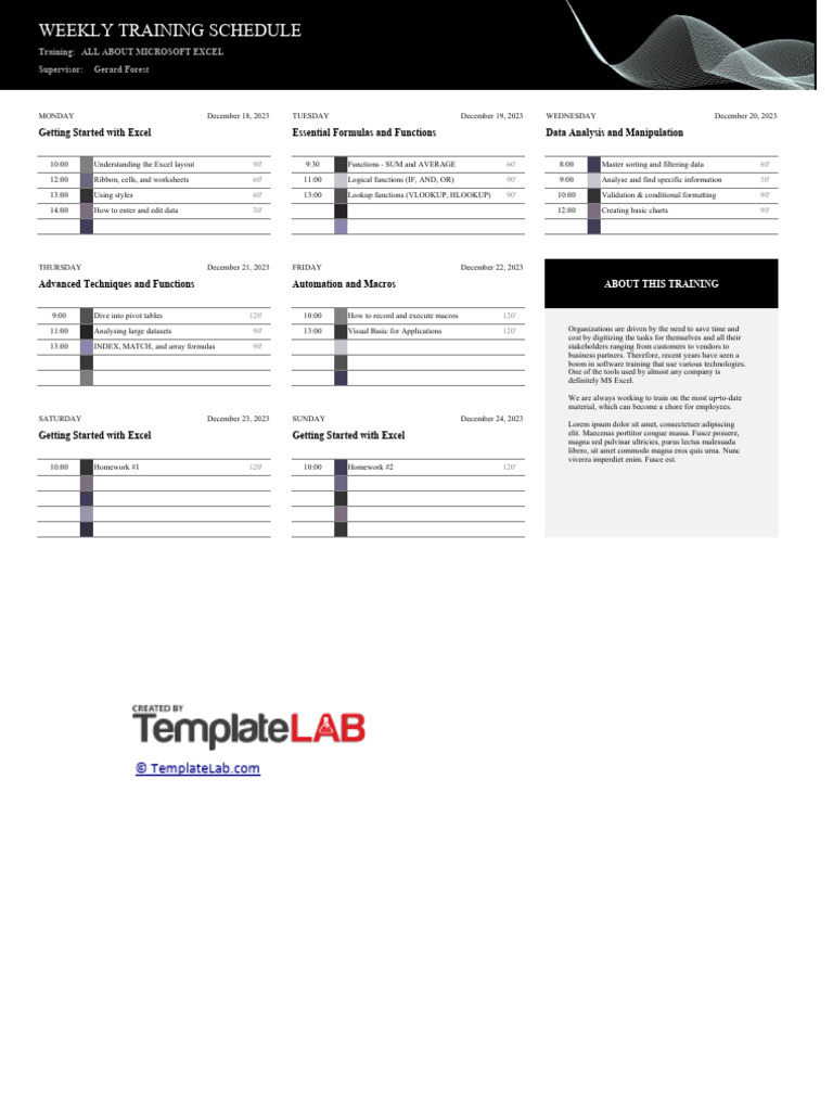 Weekly Training Schedule Template TemplateLab.com | PDF | Microsoft ...