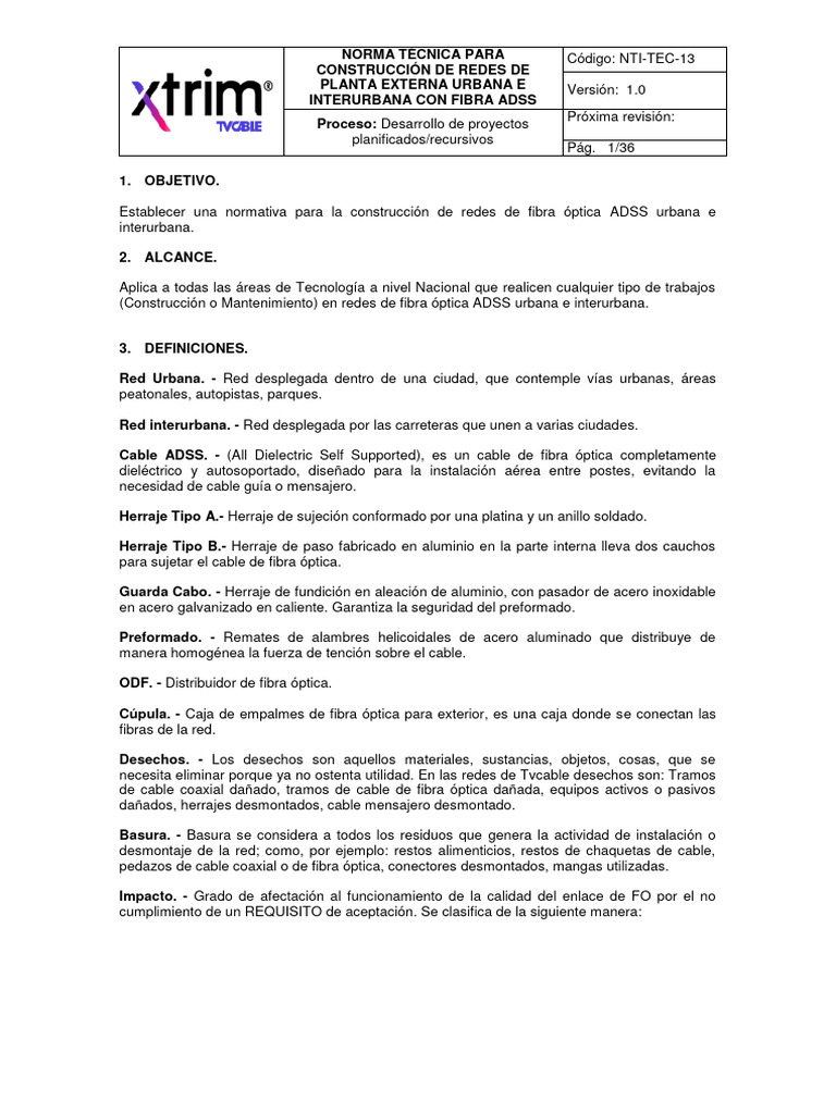 NTI-TEC-13 - Norma Técnica para construcción de Redes de Planta Externa Urbana e Interurbana con ...