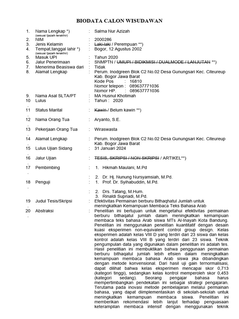 Form Biodata Wisudawan (2) | PDF