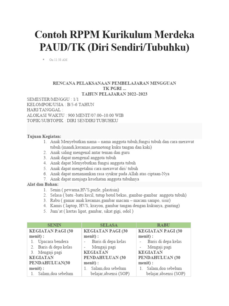 RPPM TK: Mengenal Tubuhku | PDF