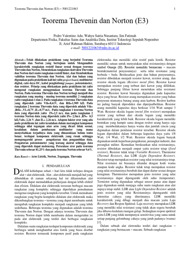 Teorema Thevenin Dan Norton (E3) | PDF | Sains & Matematika