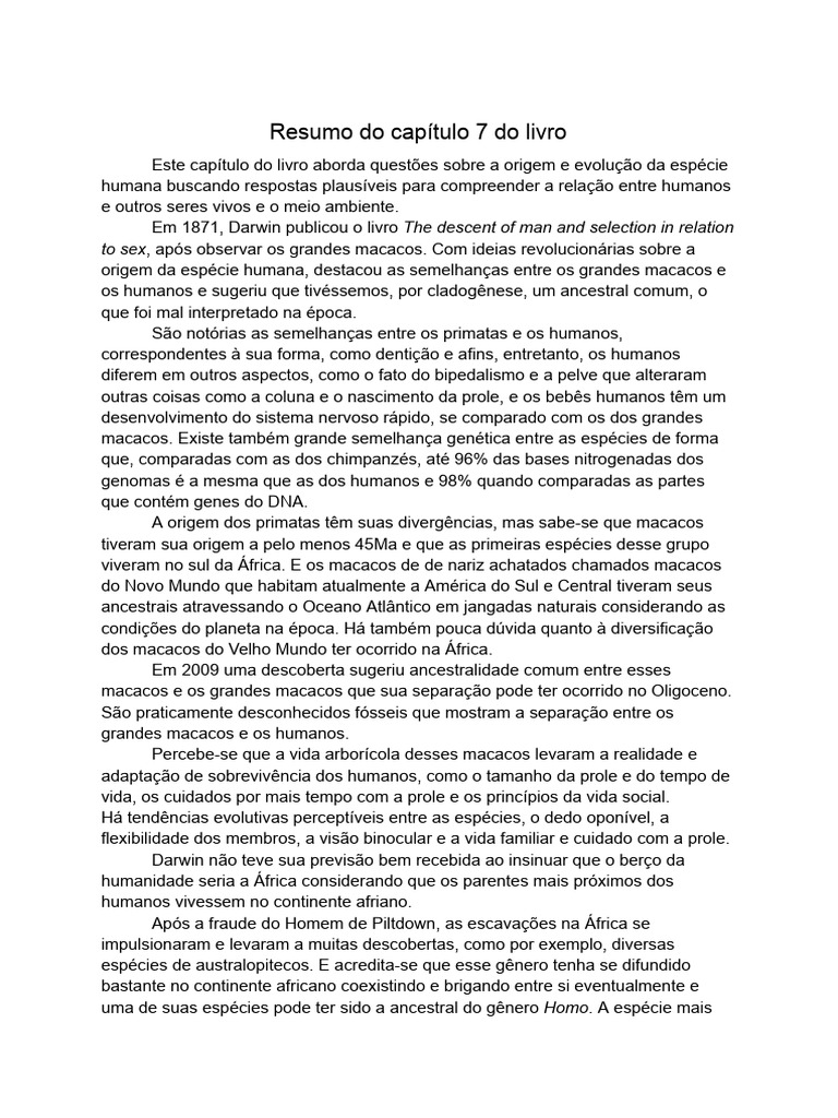 Evolução da Espécie Humana e Primatas | PDF | Humano | Evolução