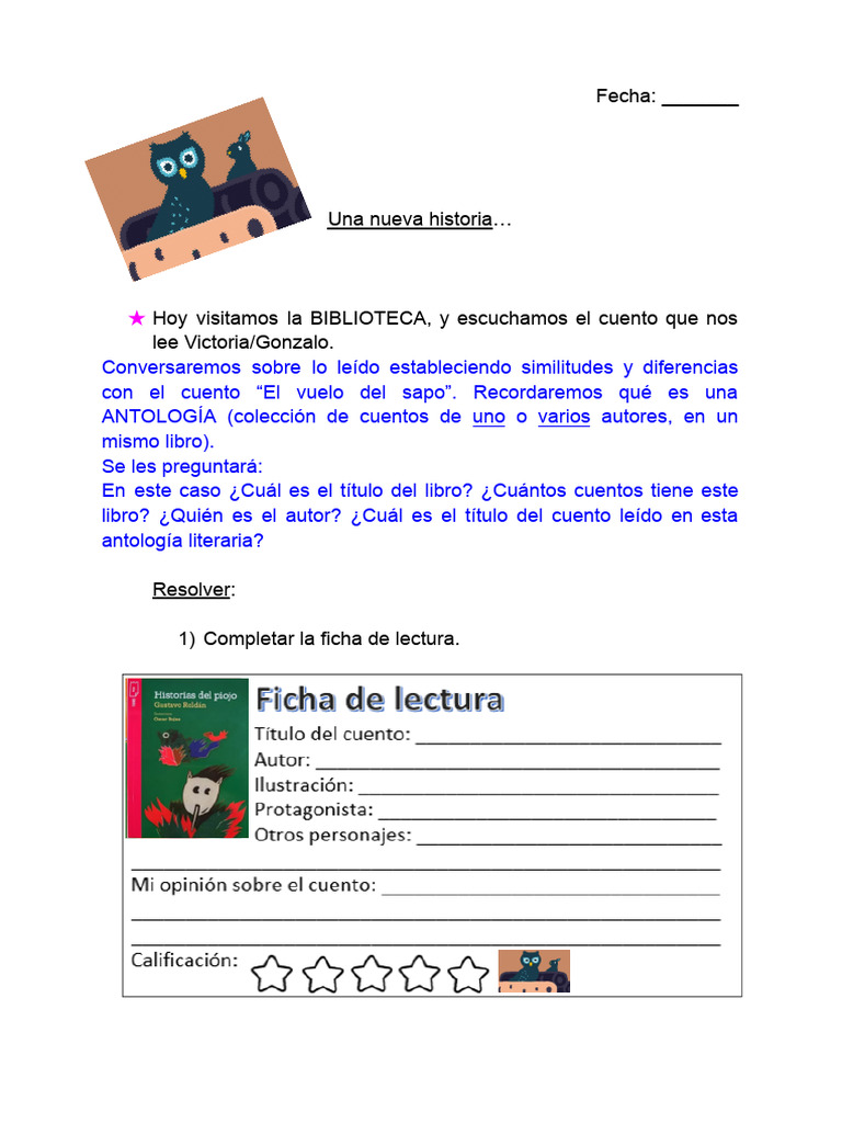 Secuencia de Actividades Del Cuento La Lechuza y La Vizcacha, Del Libro Historias Del Piojo | PDF