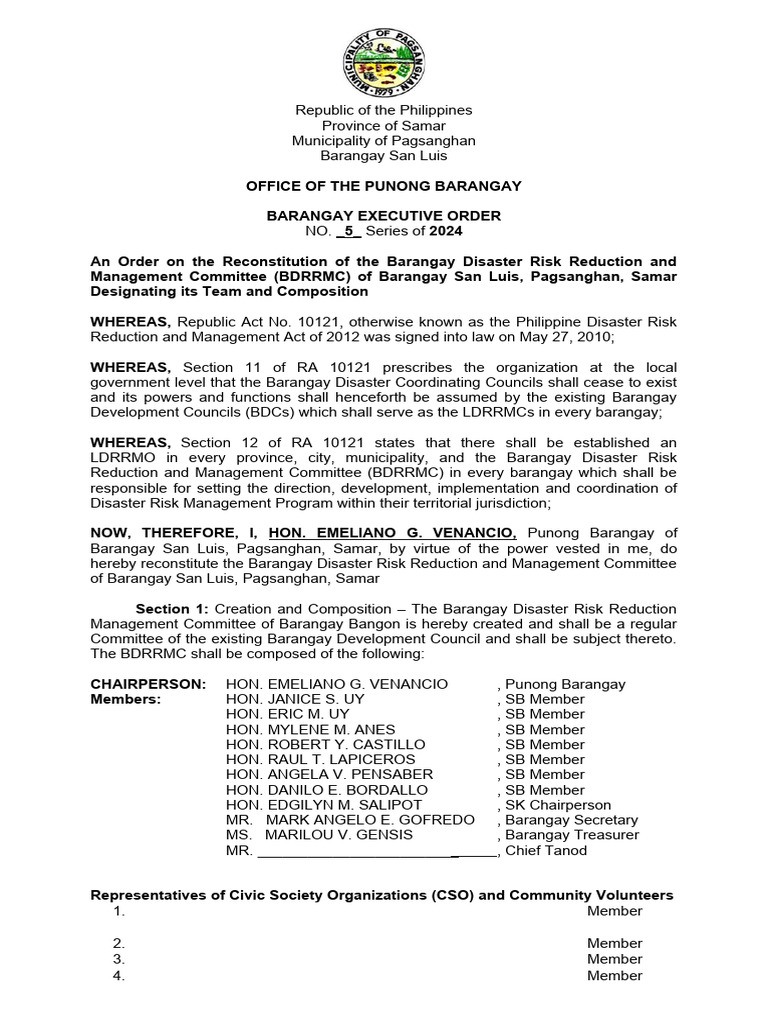 Eo BDRRMC | PDF | Emergency Management | Civil Defense