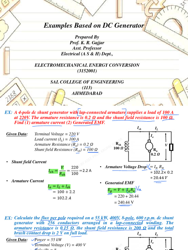 2 DC Generator Examples | PDF | Electric Generator | Power (Physics)