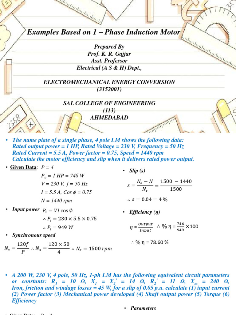 5 Single Phase Motor Sums | PDF | Electric Motor | Manufactured Goods