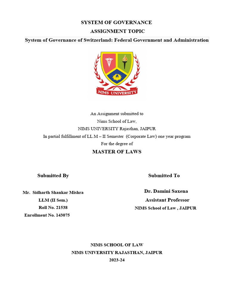 SYSTEM OF GOVERNANCE Sem 2 | PDF | Governance | Switzerland