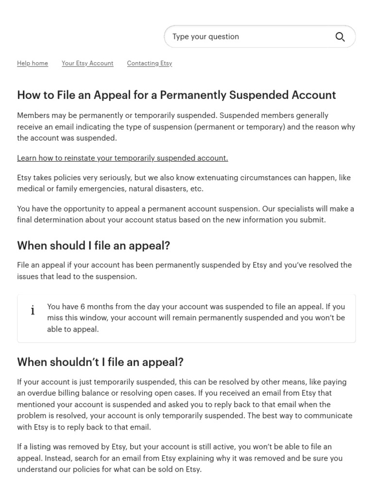 Appeal Process for Etsy Suspensions | PDF | Etsy | Justice
